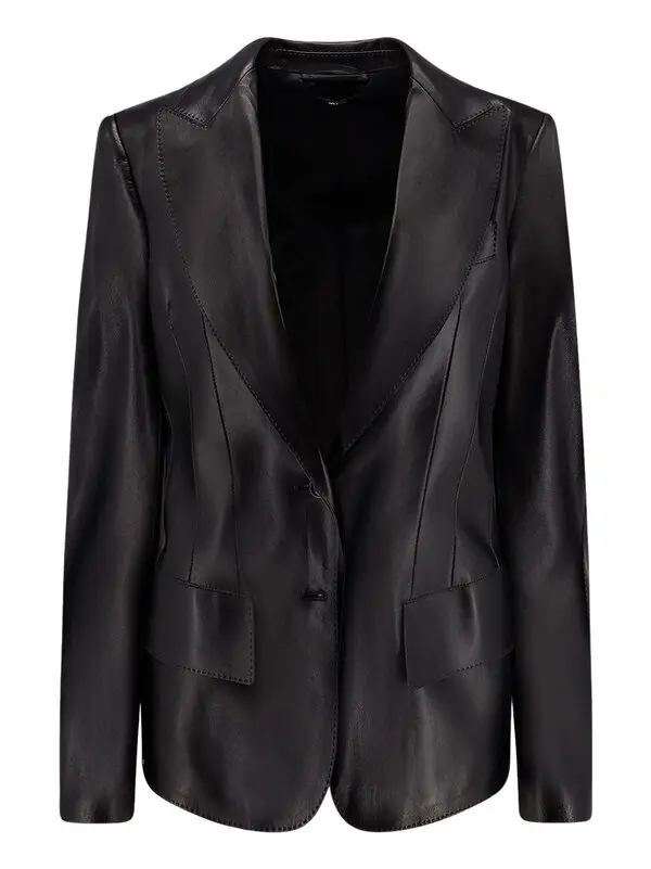 TOM FORD Leather Peak Lapel Blazer - Black