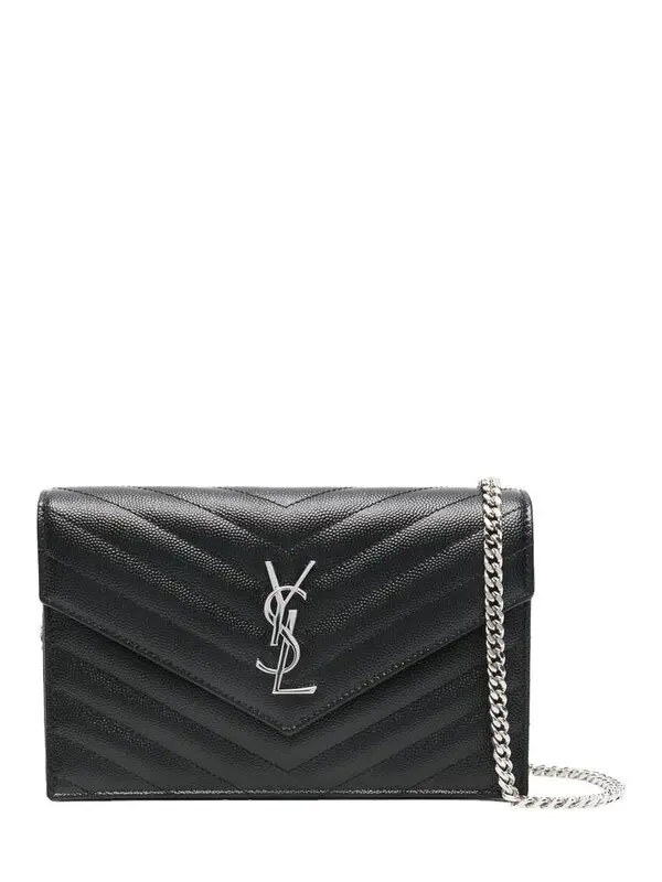 Saint Laurent Chevron Leather Envelope Clutch Bag - Black