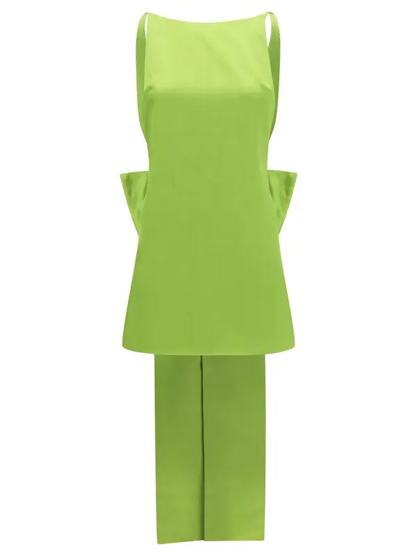 SELF-PORTRAIT Satin Dress With Back Bow - Green