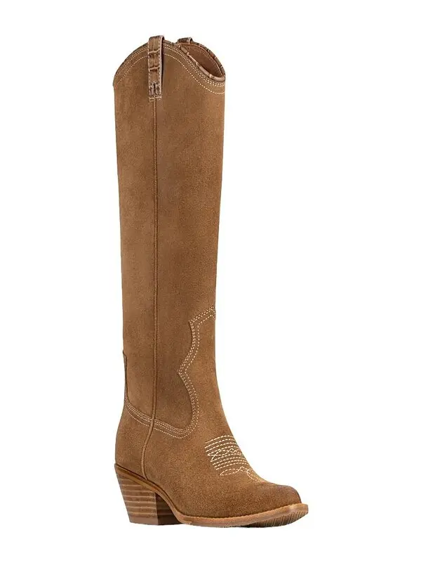 DONALD PLINER Leather Suede Western Boots - Saddle