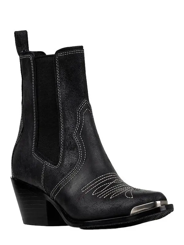 DONALD PLINER Leather Suede Western Chelsea Boots - Black