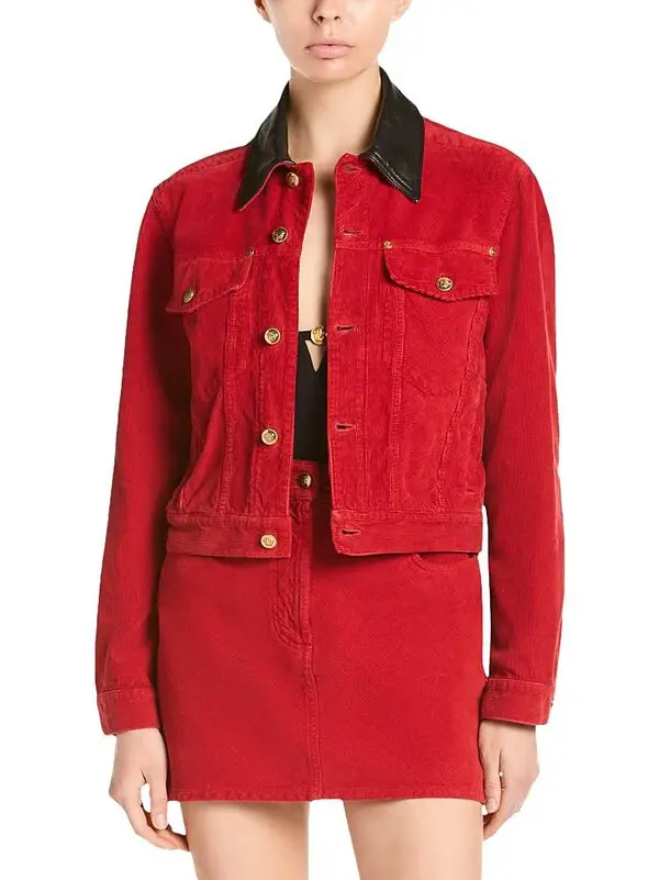 Versace Cotton Velvet Leather Collar Jacket - Red