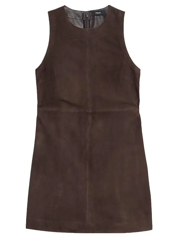 Theory Sleeveless Leather Shift Dress - Cacao