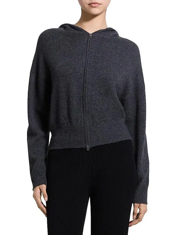 Theory Cashmere Zip Up Hooded Sweater - Charcoal