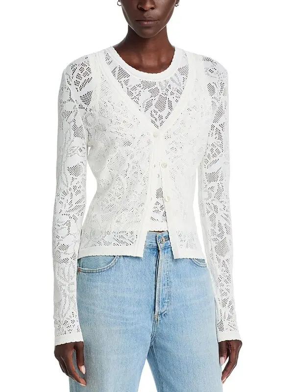 TOCCIN Annabelle Long Sleeve Lace Cardigan - Optic