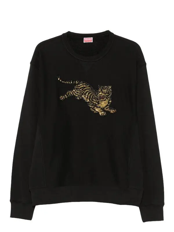 Kenzo Sequin-embellished Tiger Motif Sweatshirt - Black