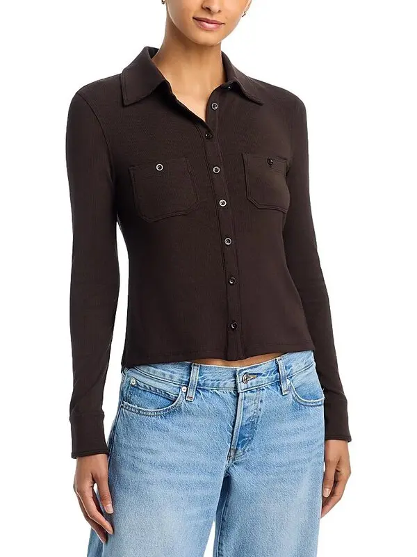 FRAME Rib Pocket Polo Top - Chestnut
