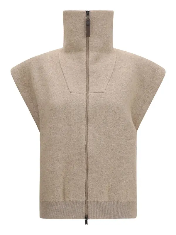 Brunello Cucinelli High-neck Zip Cardigan - Cream
