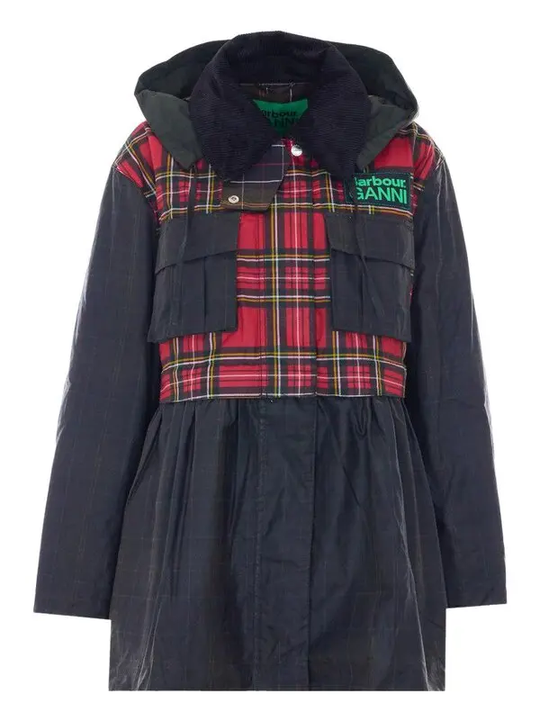 BARBOUR X GANNI Tartan Peplum Wax Jacket - Black