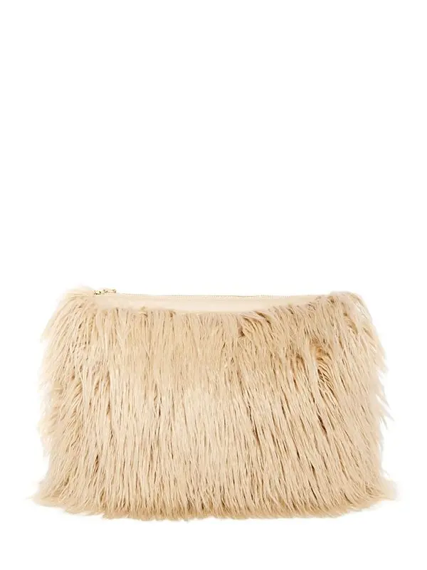 L'Agence Adelina Faux Fur Clutch - Biscuit