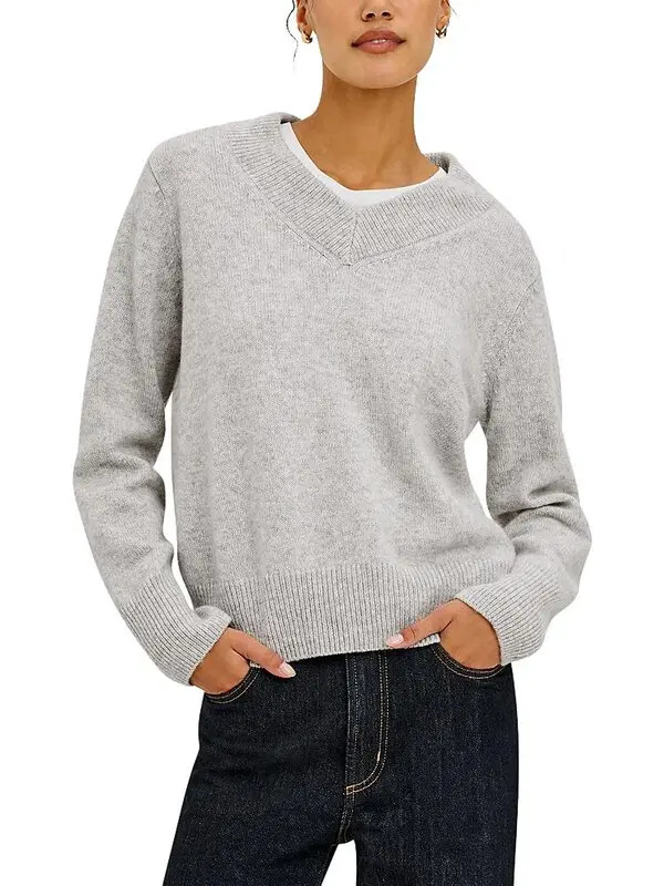 Rails Lidya Cotton, Wool And Cashmere V-neck Sweater - Heather Grey