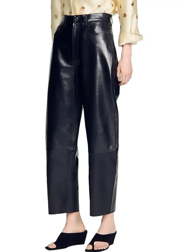 Sandro Neo Leather Barrel Leg Pants - Black
