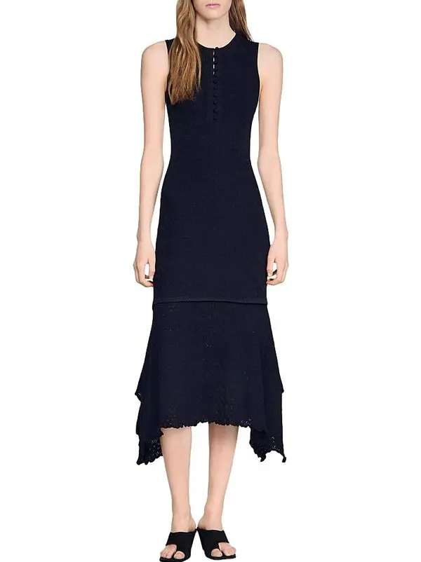 Sandro Valmaretta Asymmetric Knit Midi Dress - Black