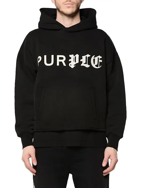 PURPLE BRAND Old English Fleece Cotton Logo Hoodie - Black