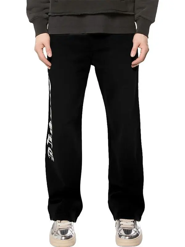 PURPLE BRAND Old English Straight Fit Logo Cotton Pants - Black