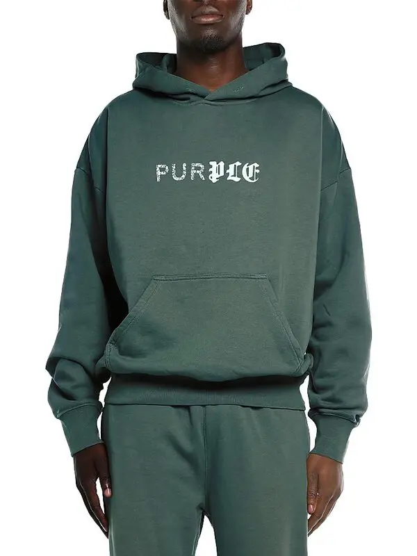PURPLE BRAND Old English Logo Graphic Cotton Hoodie - Green