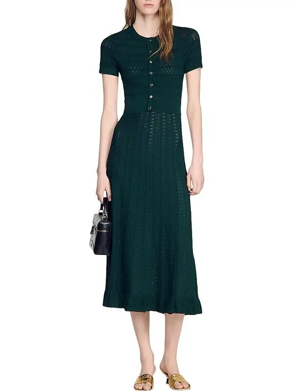 Sandro Orianne Pointelle Knit Midi Dress - Green