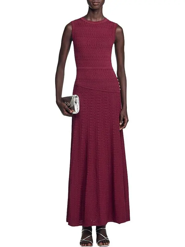 Sandro Samantha Pointelle Knit Maxi Dress - Bordeaux