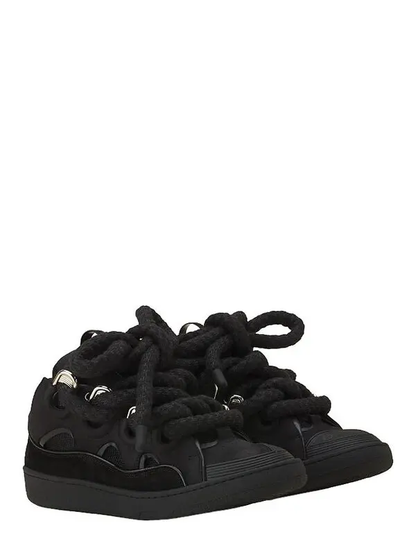 LANVIN Leather Curb Snake Sneakers - Black