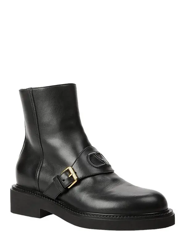 Valentino Garavani Vlogo Leather Buckled Booties - Black