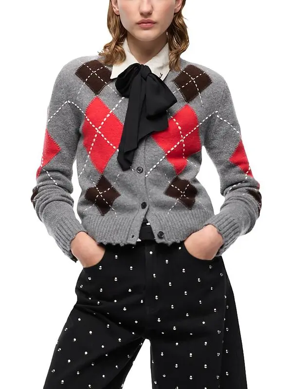 Pinko Cardiff Wool Argyle Cardigan - Grey/brown