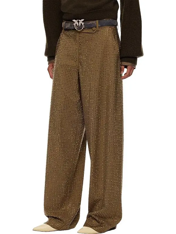 Pinko Solopaca Embellished Wide Leg Trousers - Brown