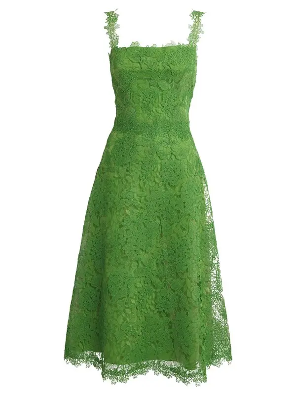 Carolina Herrera Hydrangea Print Lace Midi Dress - Green