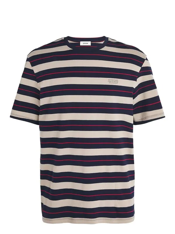 SYSTEM Cotton Stripe Logo T-shirt - Navy