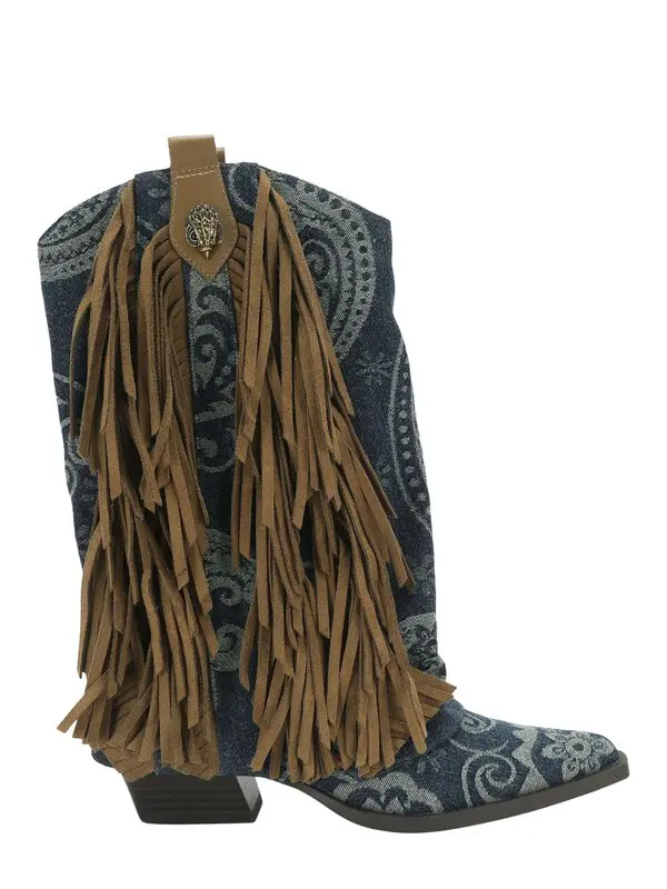 Kurt Geiger Gaiter Fringe Cowboy Boots - Blue