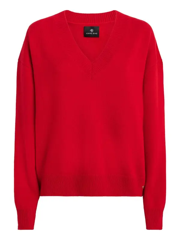 ANINE BING Cashmere V-neck Lee Sweater - Red