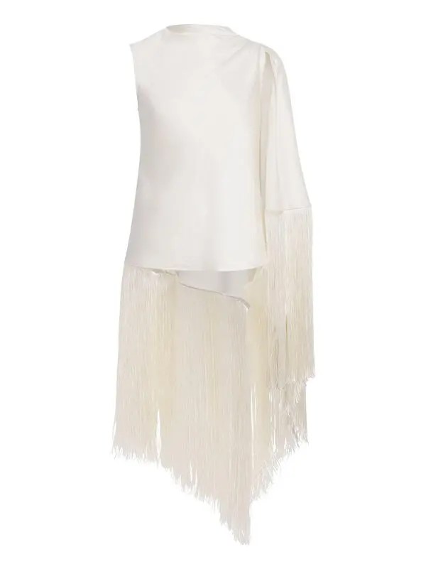 SELF-PORTRAIT Satin Fringe-scarf Top - Ivory