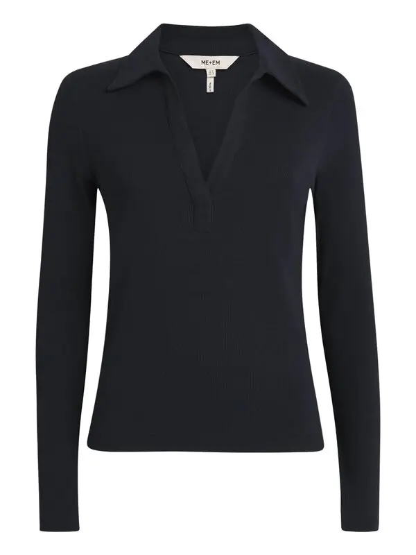ME+EM Organic Cotton Long-sleeve Polo Shirt - Navy