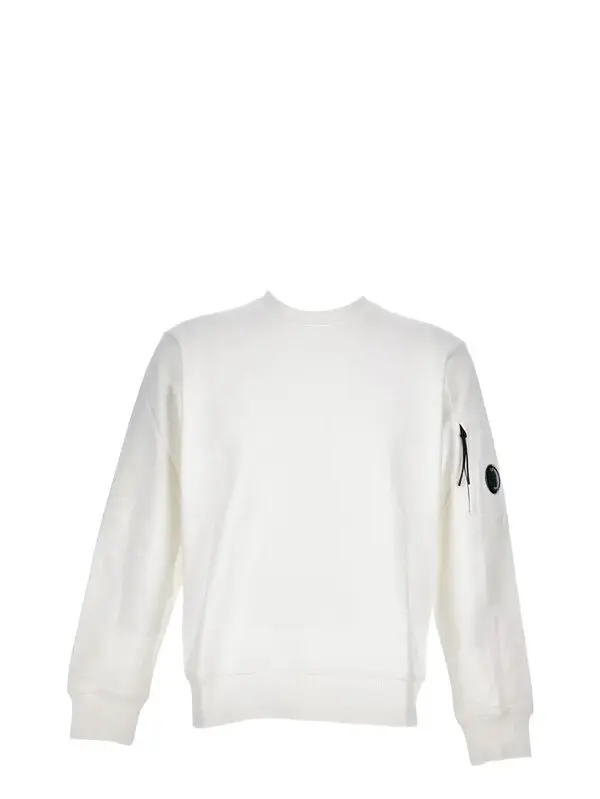 C.P. COMPANY Cotton Crewneck Sweatshirt With Sleeve Lens Detail - Bianco