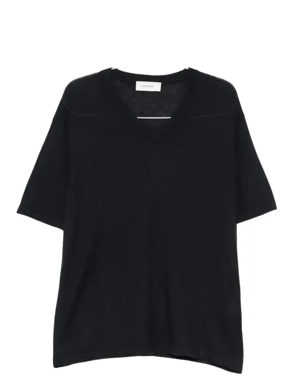 LISA YANG V-neck Cashmere T-shirt With Ribbed Hems - Blu