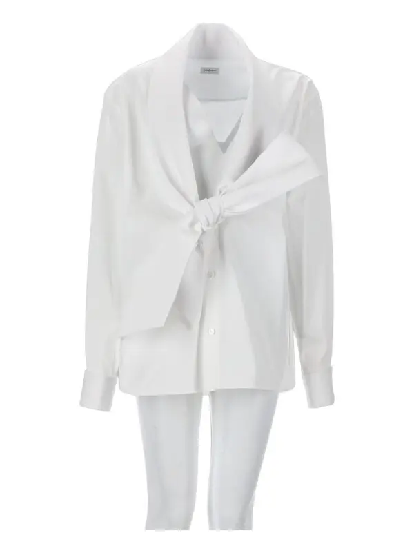 Saint Laurent Cotton Shirt With Neck Lavallière In Popeline - White