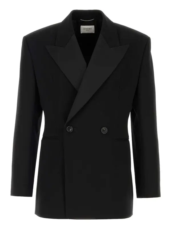 Saint Laurent Double-breasted Textured Blazer Jacket - Noir