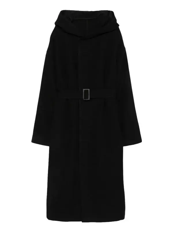 Rick Owens Slouchy Hood Virgin Wool Belted Jacket - Nero