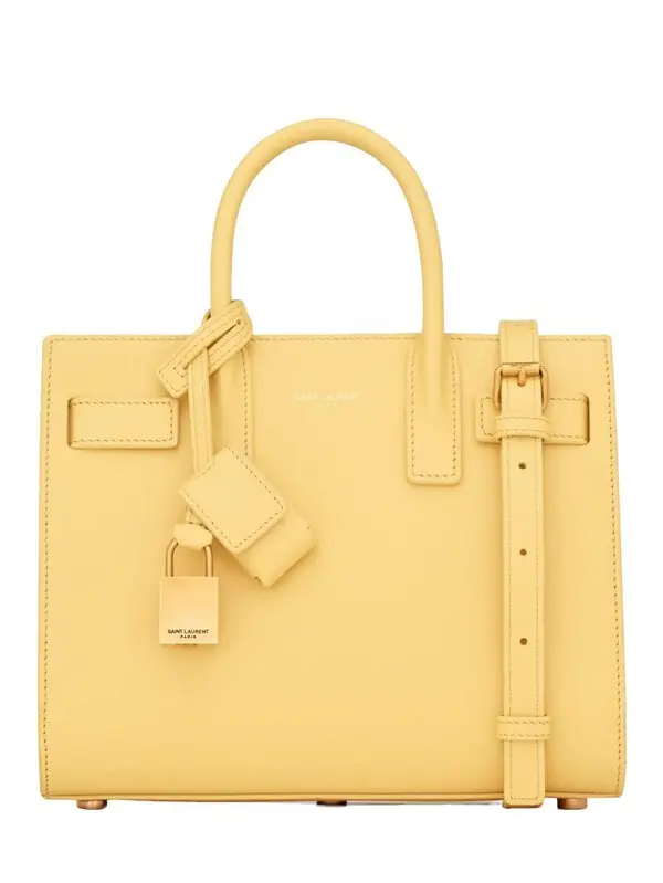 Saint Laurent Mini Leather Tote Bag 100% Calf Leather, Made In Italy - Yellow