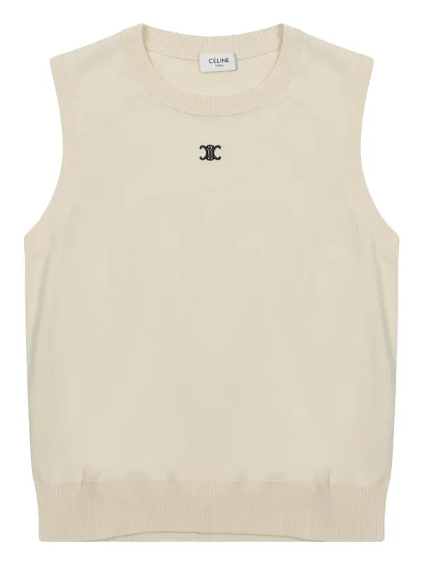 Celine Logo Gilet In Virgin Wool Blend - Beige