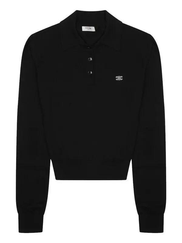 Celine Logo Cotton Polo Sweater - Black