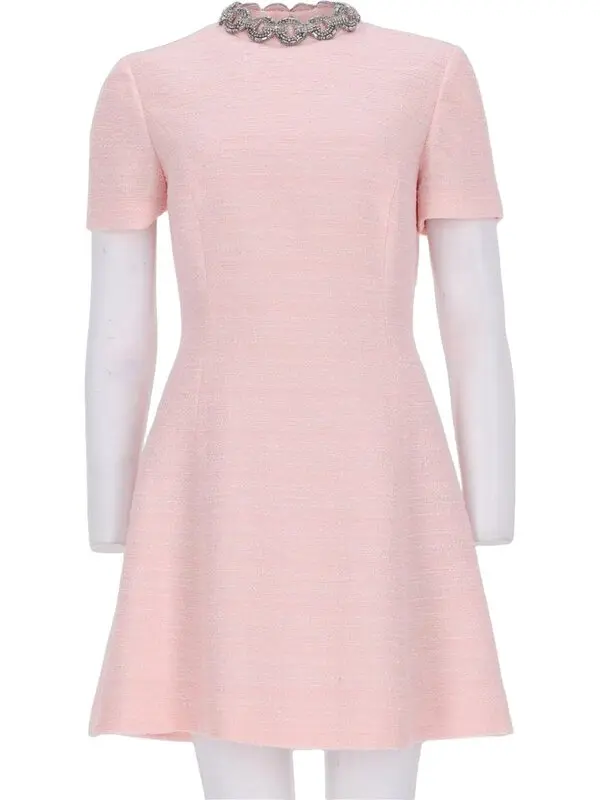 Valentino Garavani Short Gown In Crinkle Cotton Tweed - Pink