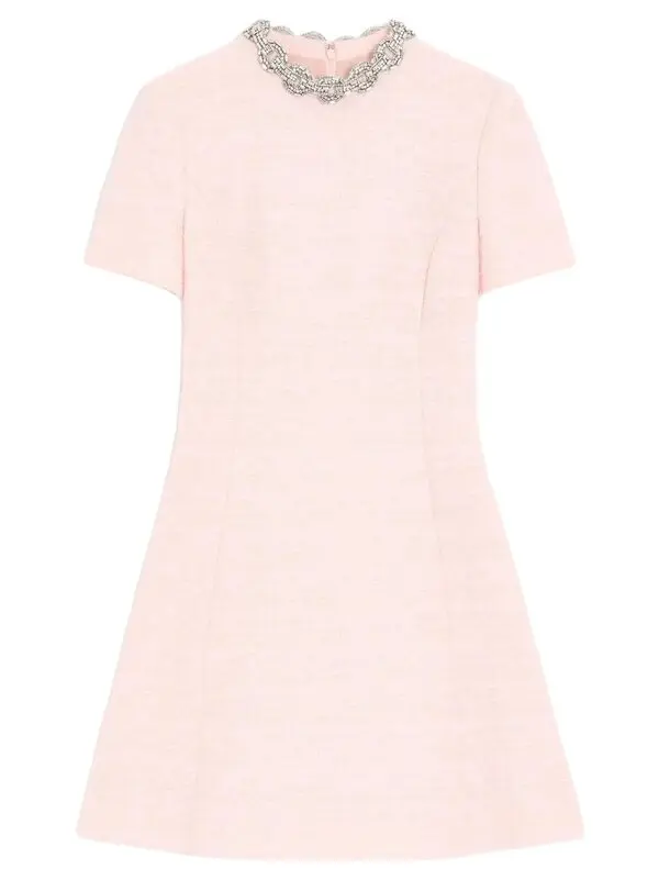 Valentino Garavani Short Gown In Crinkle Cotton Tweed - Pink