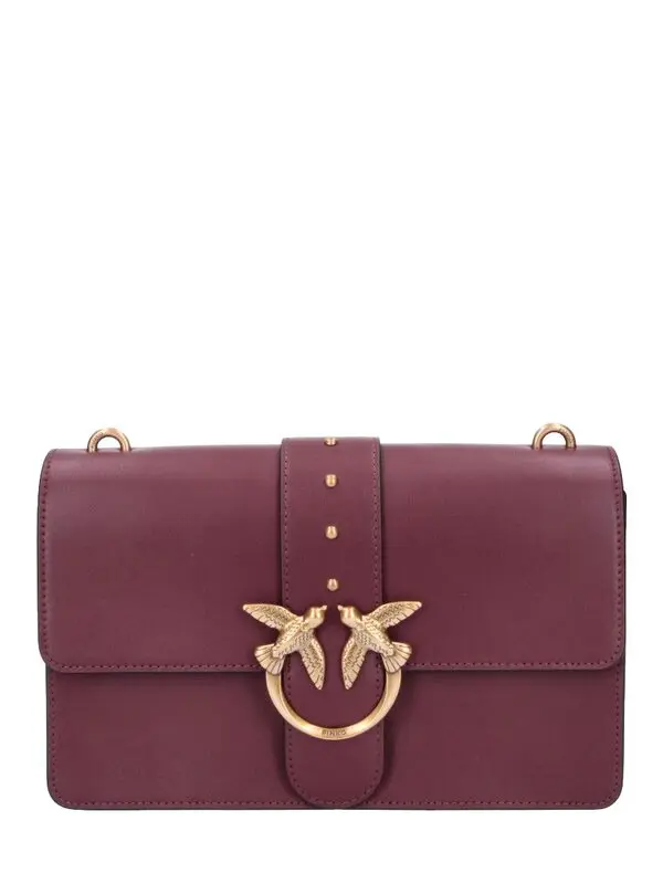 Pinko Leather Shoulder Bag With Bird Buckle - Red