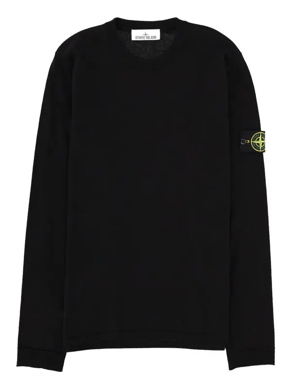 Stone Island Regular Fit Cotton Sweater With Patch Logo - Black