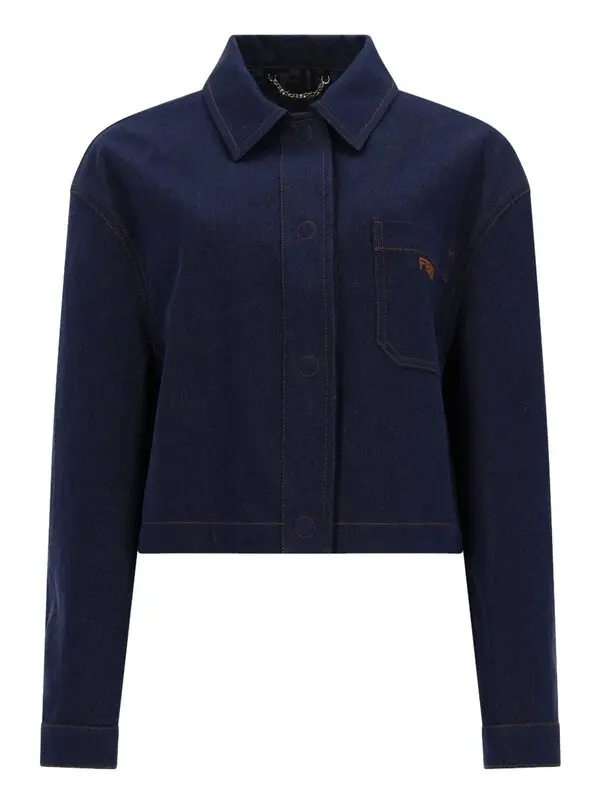 Fendi Embroidered Logo Denim Jacket For - Blue