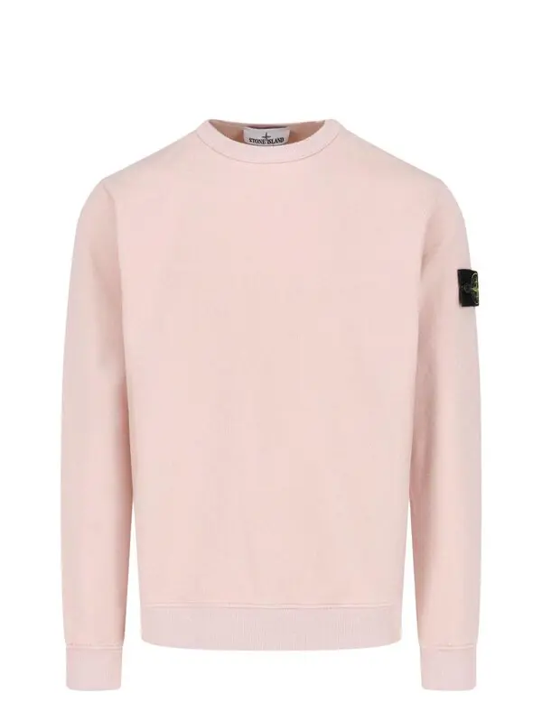 Stone Island Crewneck Sweatshirt With Fleece Lining And Badge Detail - Rosa
