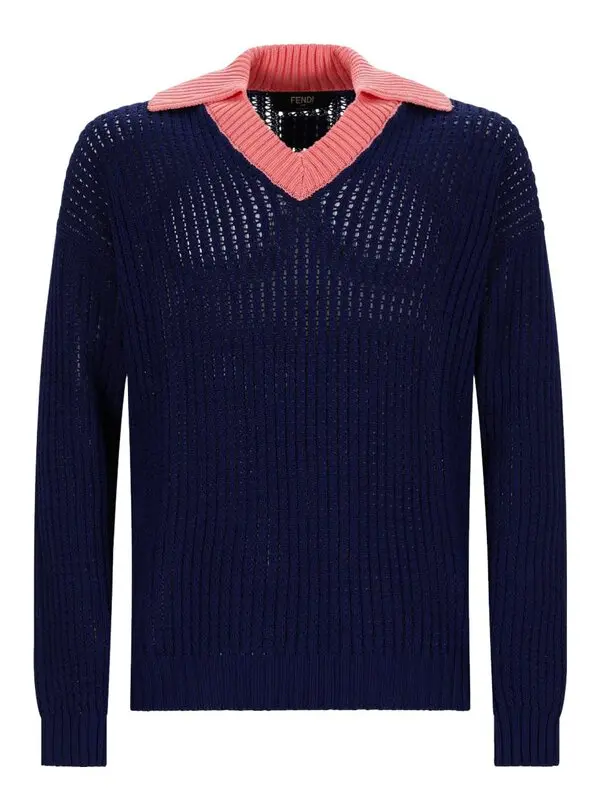Fendi Cotton Cable-knit Crewneck Sweater - Blue