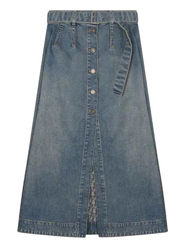 Dior 100% Cotton Midi Skirt - Denim