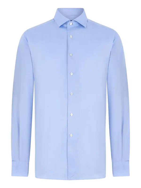 SLOWEAR Lightweight Cotton Button-front Shirt With Classic Collar - Light Blue
