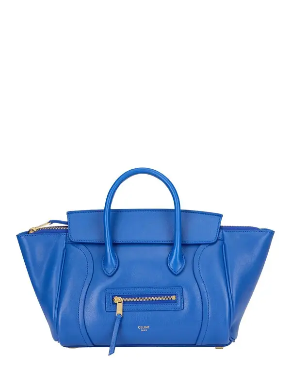 Celine Little Luggage In Supple Shiny Lambskin - Blue